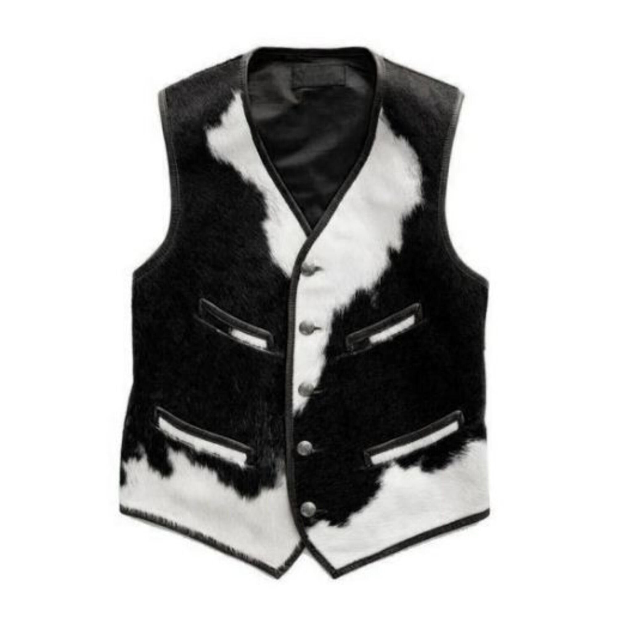 Vintage Genuine Cowhide Hair on Vest Leather Western Style Waistcoat ...