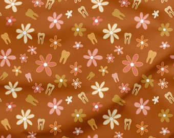 Tooth Cleanliness Fabric Happy Teeth Friends Teal by Clayvision Dental ...