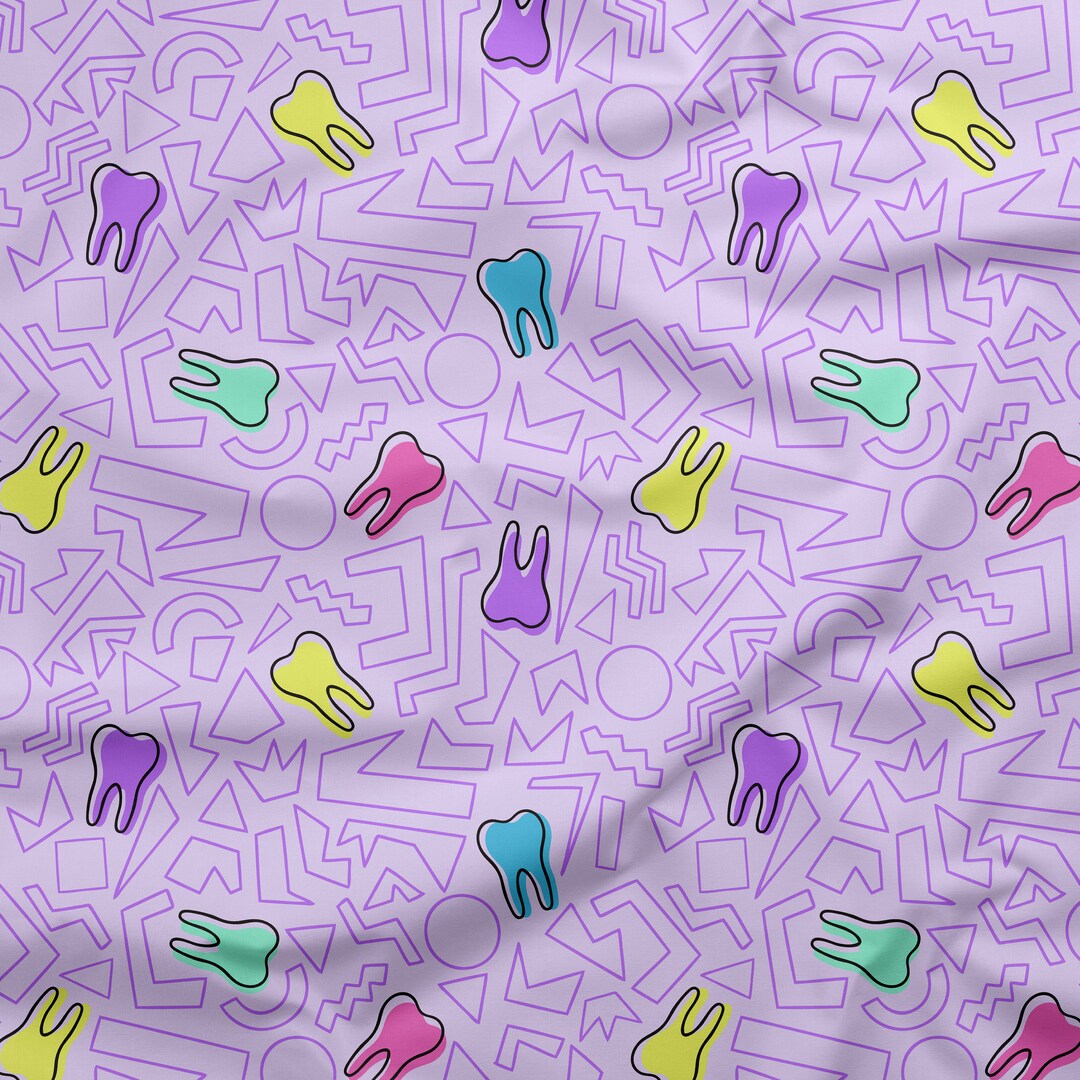 PURPLE TOOTH Fabric | Teeth Fabric, Tooth Pattern, Dentist Fabric ...