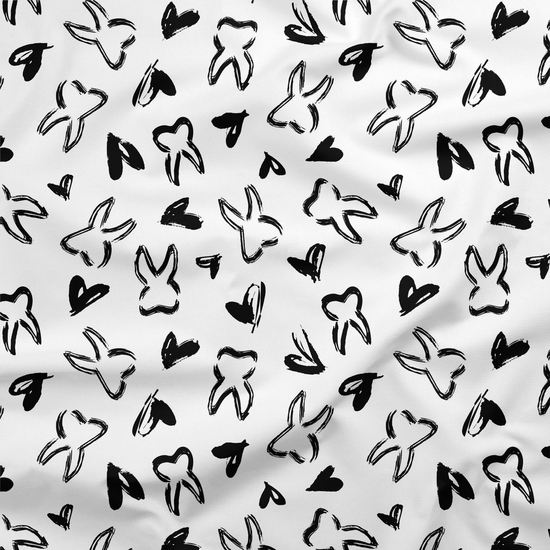 LARGE Scattered Teeth Fabric: Dentist Fabric, Tooth Pattern, Black and ...