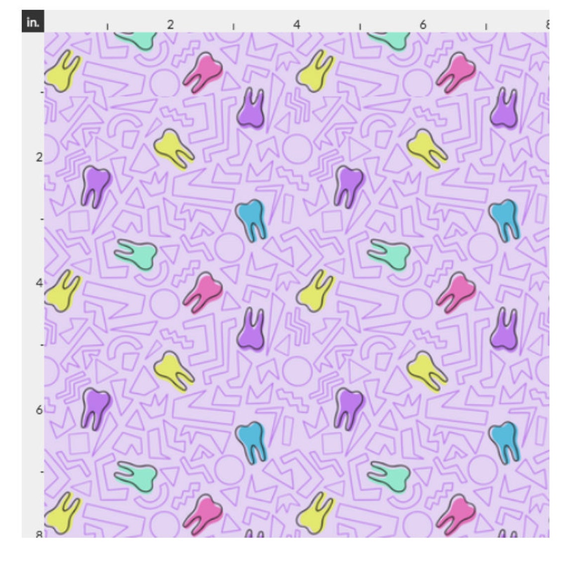 PURPLE TOOTH Fabric | Teeth Fabric, Tooth Pattern, Dentist Fabric ...