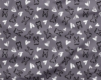 Tooth Fabric Mustache Mouth Gray White by Franbail Dentist - Etsy