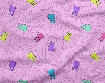 Tooth Fabric Happy Teeth Friends Dark Pink by Clayvision - Etsy