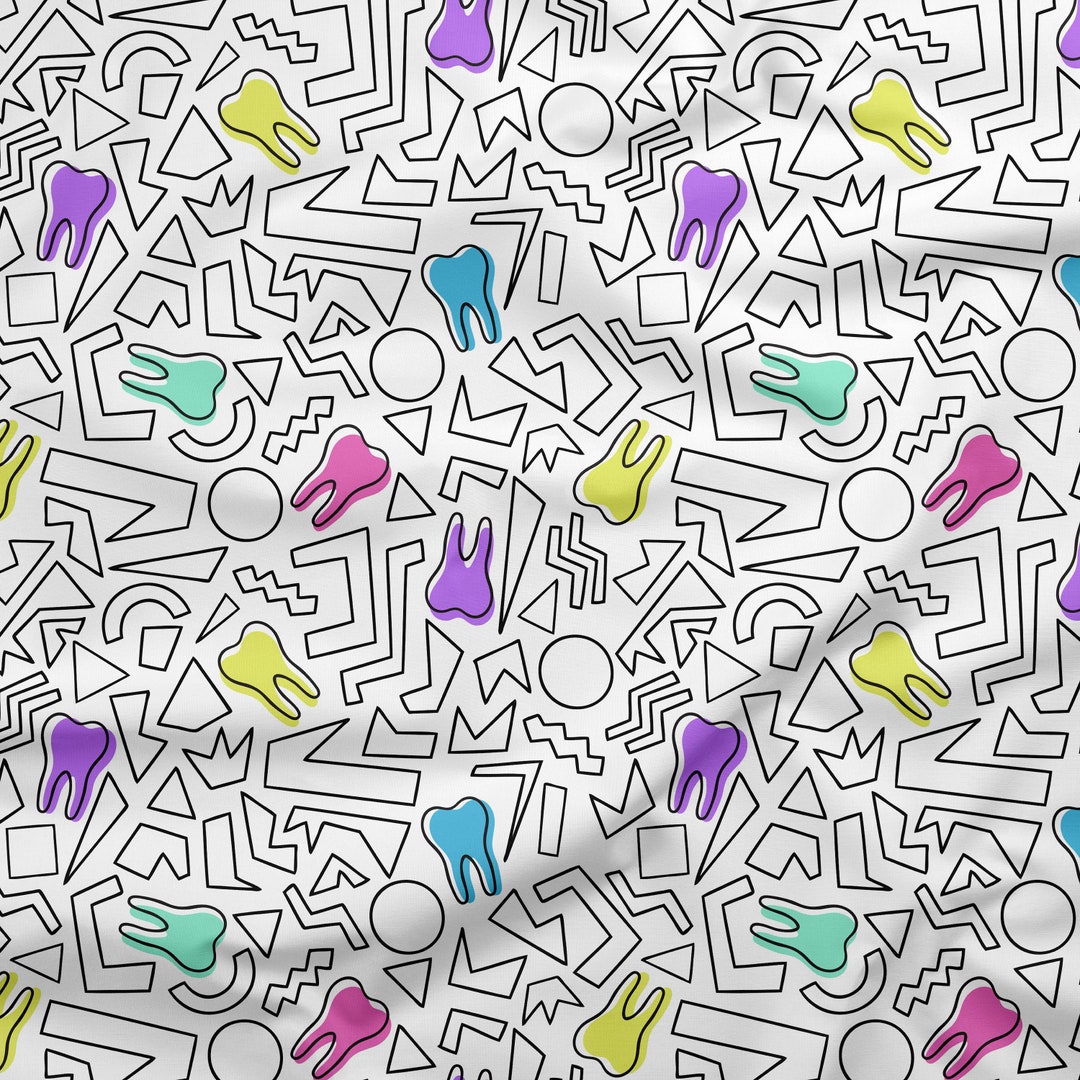 White Geometric DENTAL Fabric | Tooth Fabric, Tooth Pattern, Dentist ...