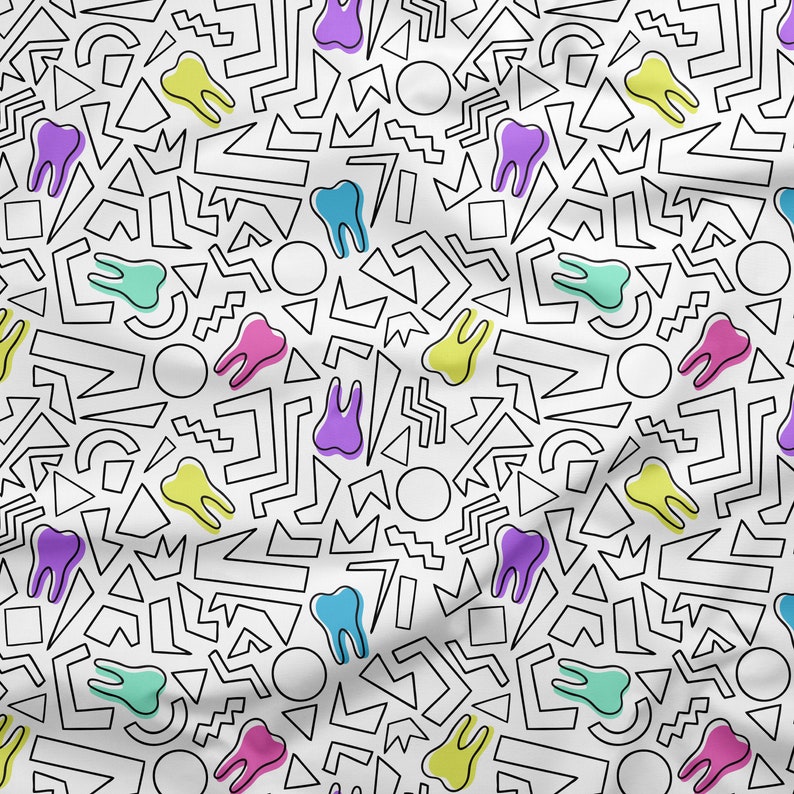 White Geometric DENTAL Fabric | Tooth Fabric, Tooth Pattern, Dentist ...