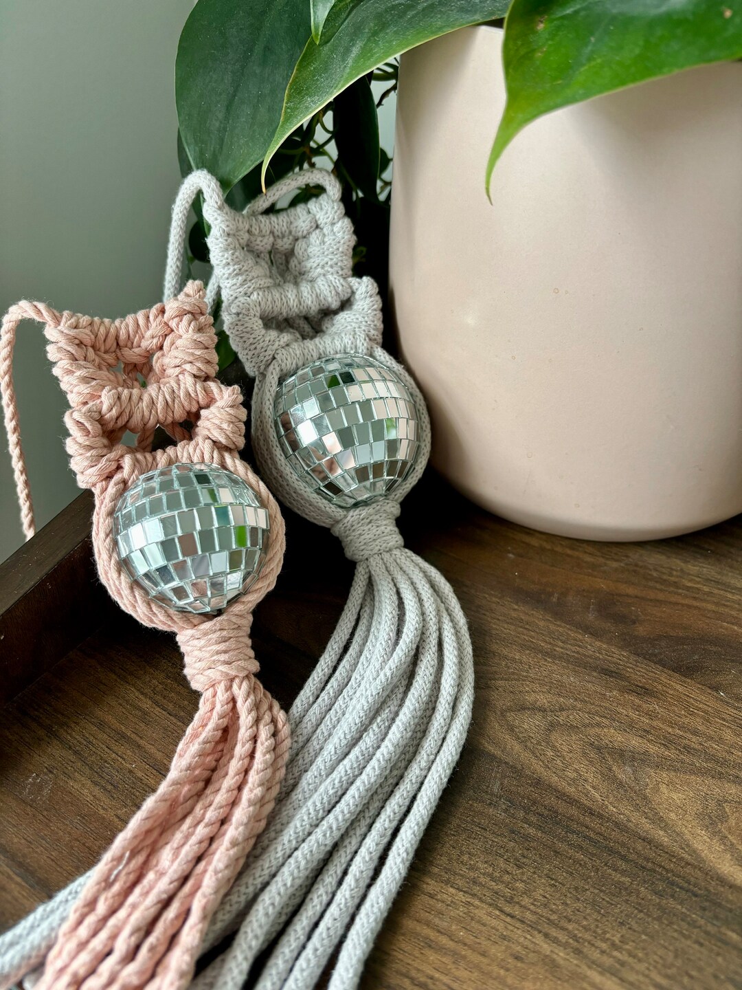 Disco Ball Macrame Hanging, Small Disco Ball Hanging, Small Wall Decor ...