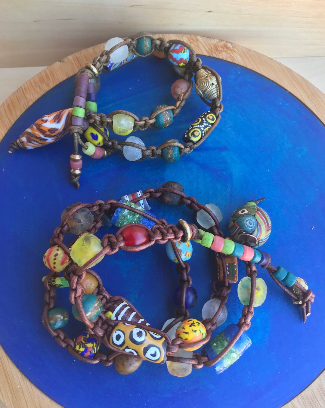 Tribal Beaded and Leather Macramé Bracelet - Etsy