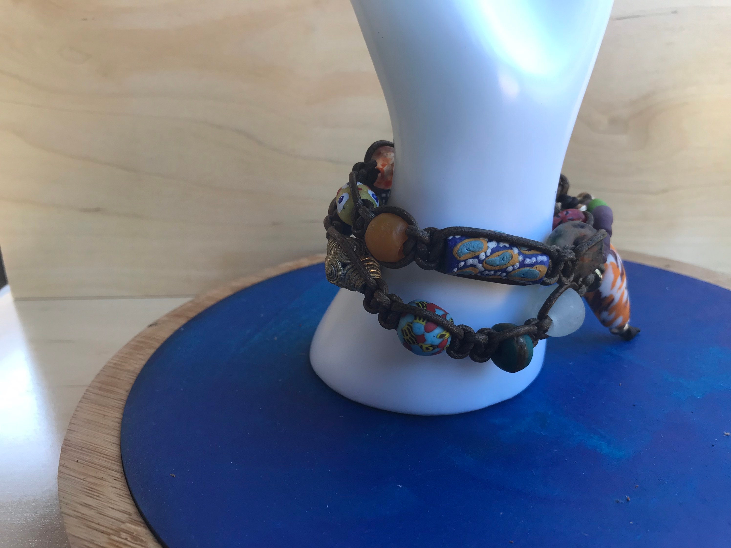 Tribal Beaded and Leather Macramé Bracelet - Etsy