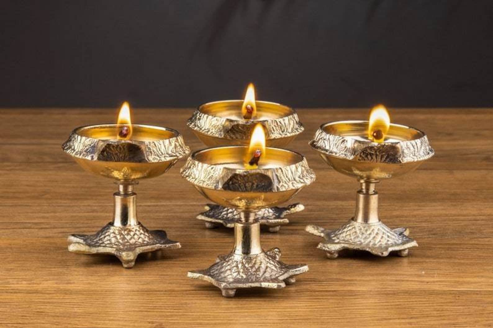 Kuber Diya With Turtle Base Brass Handmade Engraved Design - Etsy