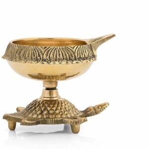Kuber Diya With Turtle Base Brass Handmade Engraved Design - Etsy