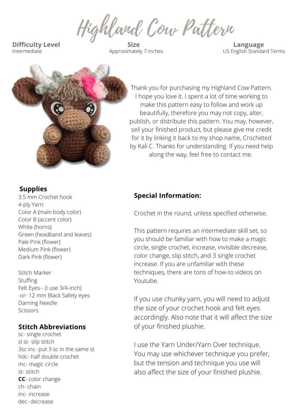 Highland Cow Crochet Pattern Crochet Cow Pattern - Etsy