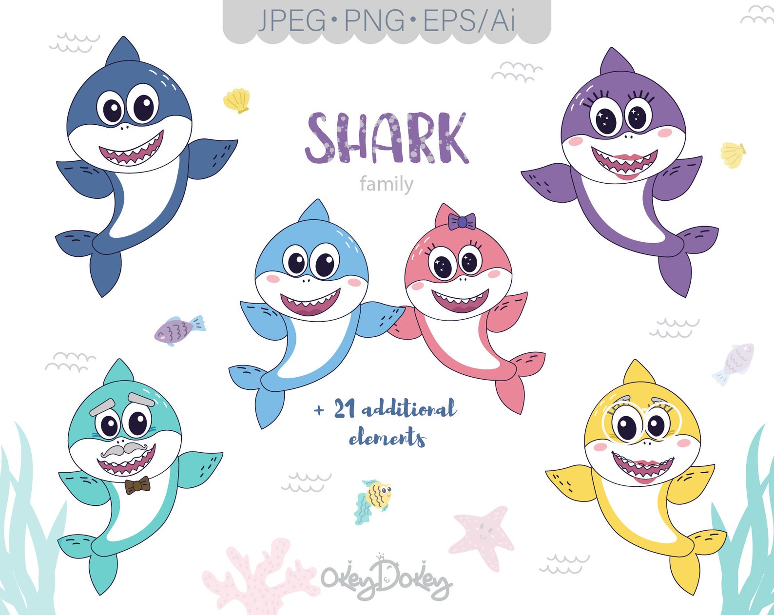 Shark family clipart Shark family tree Baby Mommy Daddy | Etsy