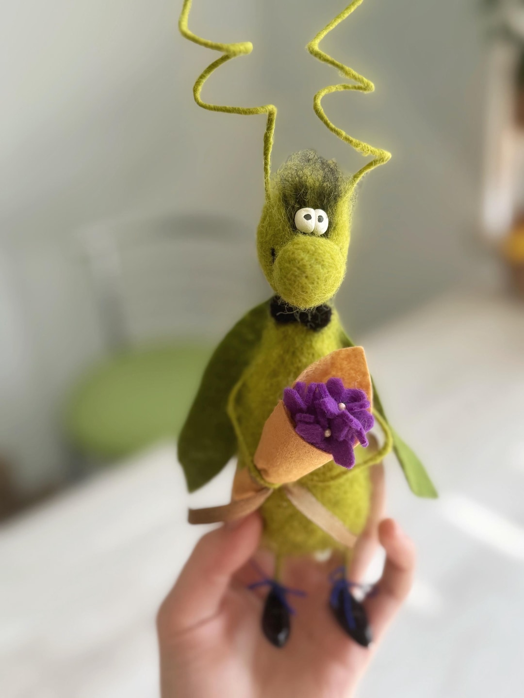 Needle Felted Animal Interior Toy Cockroach With A Flowers. Felting ...