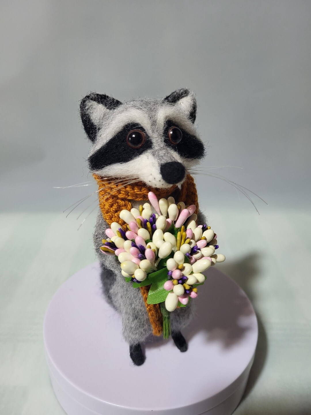 Needle Felt Raccoon With Flowers. Valentine’s Day Gift Idea. Felted ...