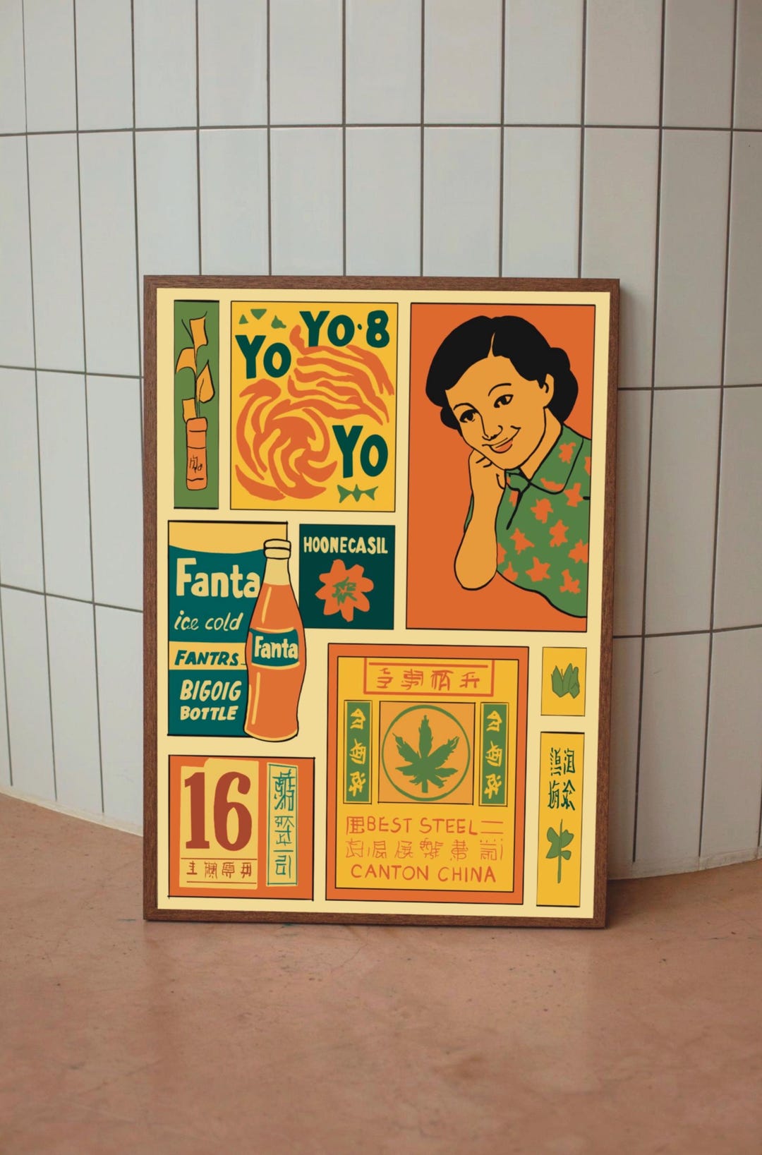 Original Vintage Asian Hand Designed Pop Art Print – Colorful Retro ...