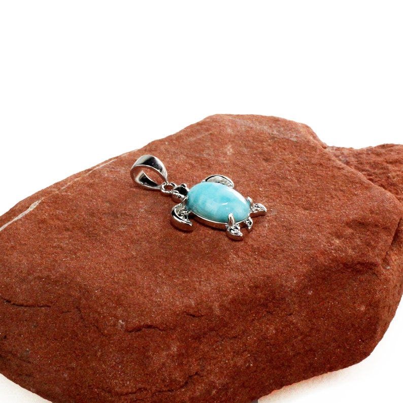 Larimar Sea Turtle Pendant on an Italian Sterling Silver Necklace ...