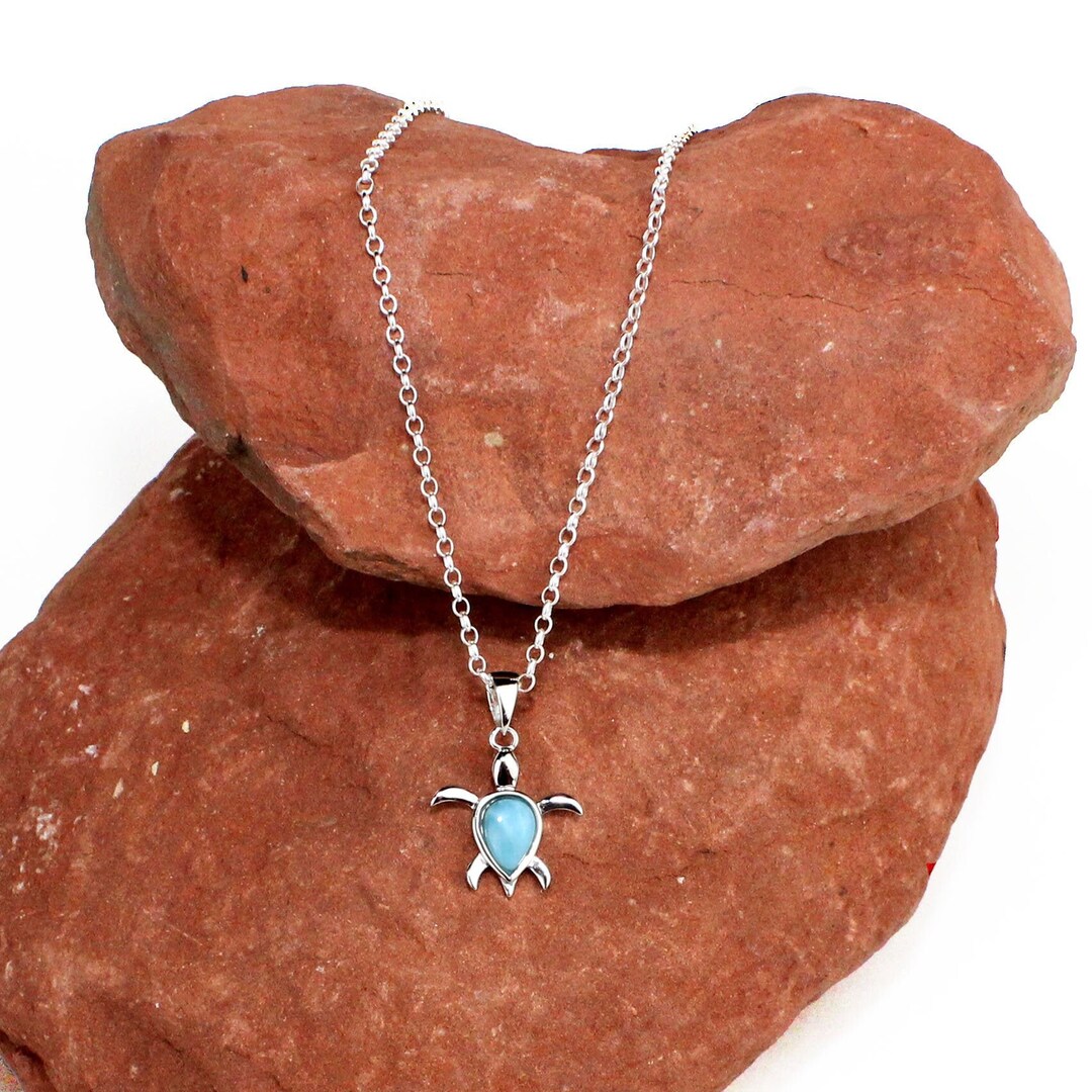 Larimar Sea Turtle Sterling Silver Pendant Necklace on 925 Italian ...