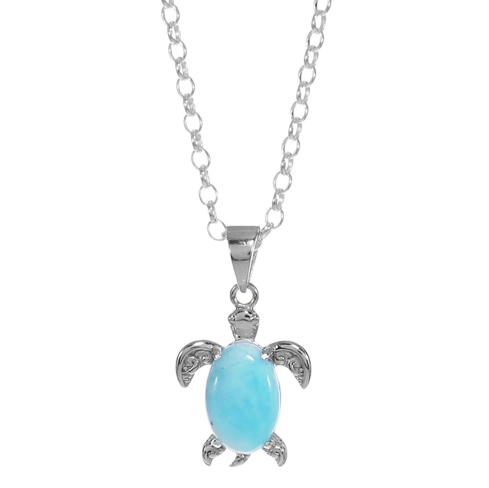 Larimar Sea Turtle Pendant on an Italian Sterling Silver Necklace ...