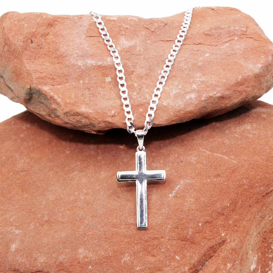 Large Sterling Silver Cross Pendant & Italian Sterling Silver Chain ...