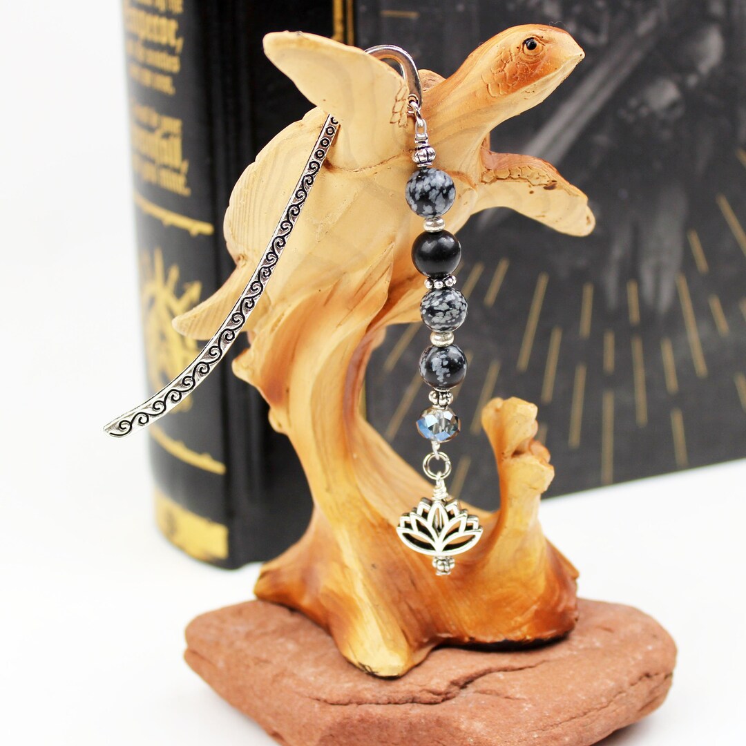 Snowflake Obsidian Crystal Bookmark, Lotus Flower Gift, Book Lover Gift ...