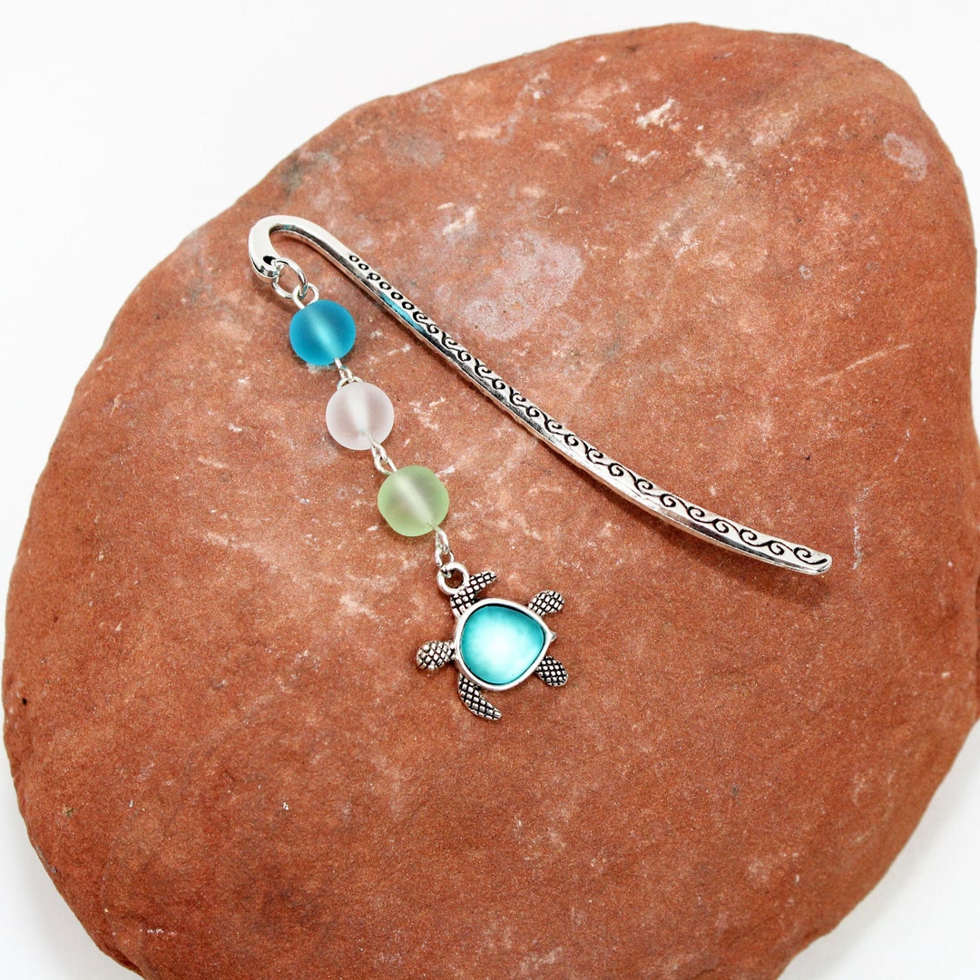 Sea Turtle Bookmark With Frosted Sea Glass | Ocean Lover Bookmark ...