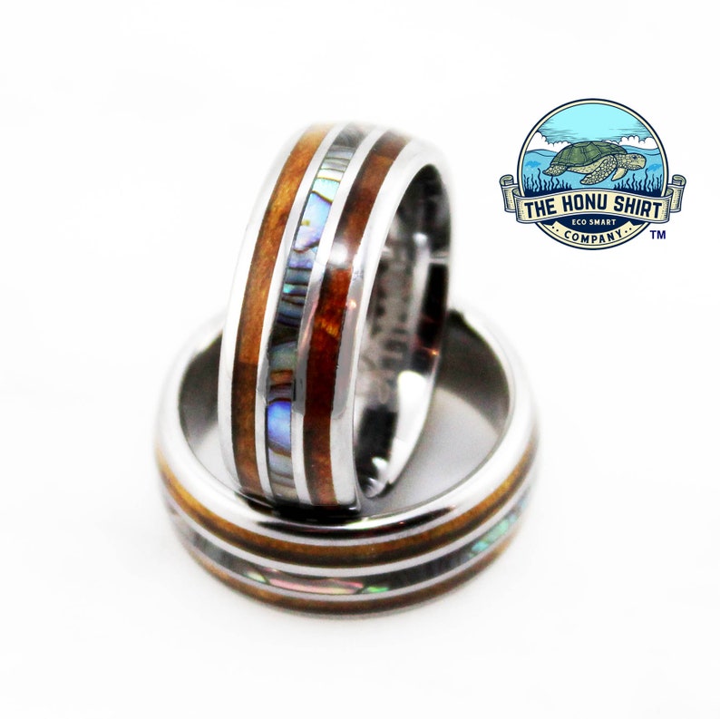 Koa Wood Tungsten Ring Abalone Shell & Silver Ring Mens - Etsy