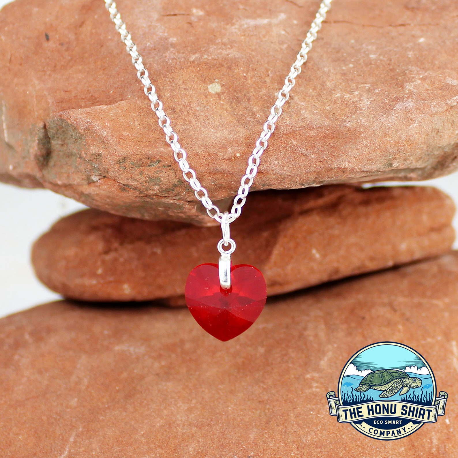 Sterling Silver Ruby Red Swarovski Crystal Heart Necklace and Optional ...