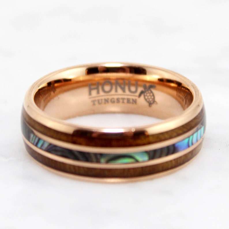 Koa Wood Tungsten Ring Abalone Shell Men's Ring Unisex | Etsy