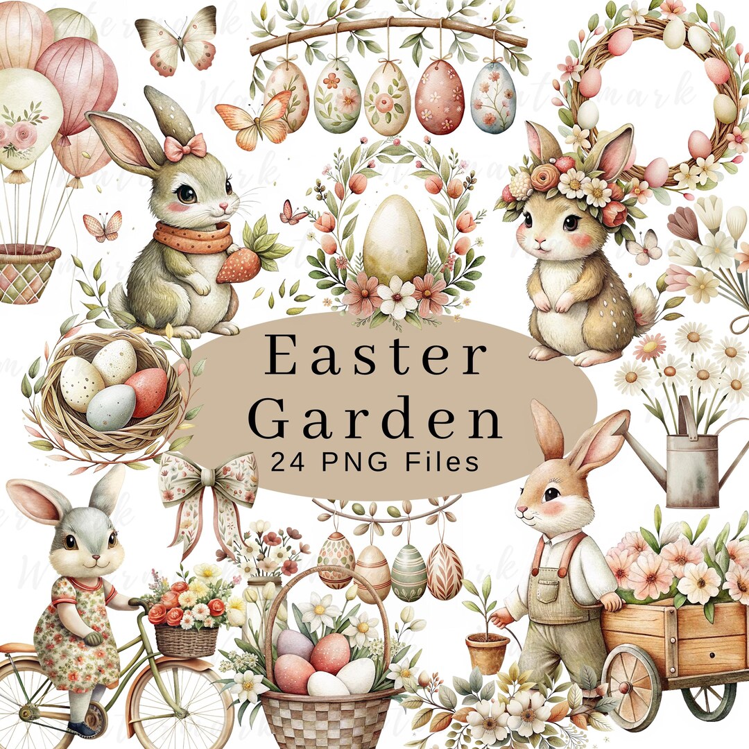 Easter Clipart Watercolor, Country Easter Clipart, Easter Basket ...