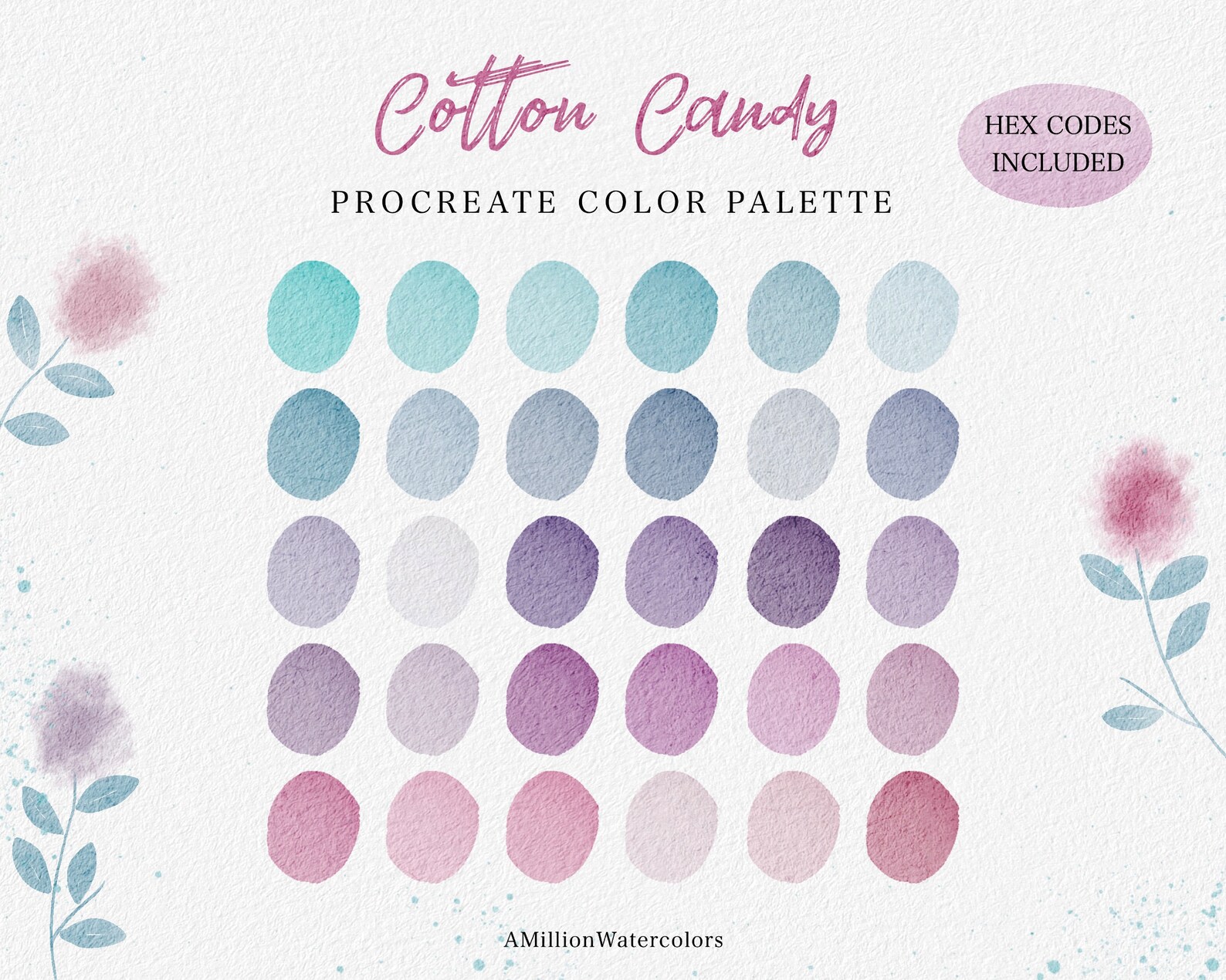Pink Procreate Color Palette Blue Color Scheme Purple Watercolor ...