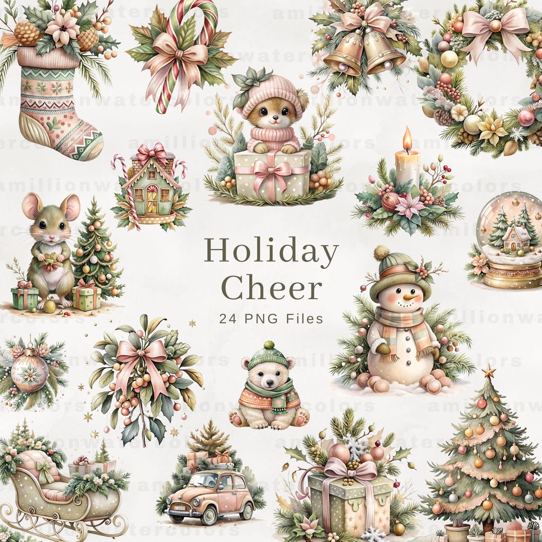 Winter Clipart, Christmas Watercolor Clip Art, Christmas Clipart ...