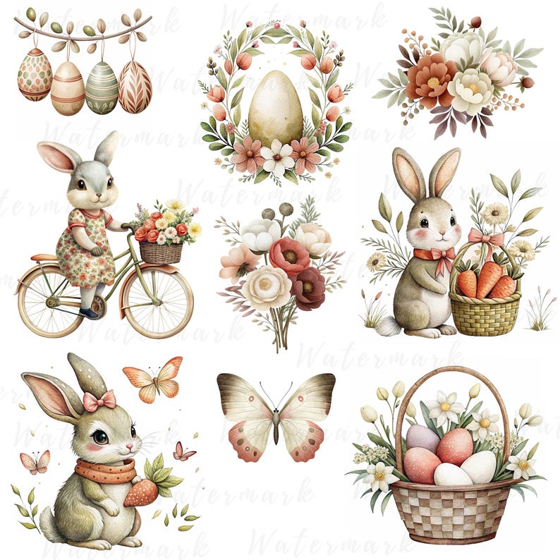 Easter Clipart Watercolor, Country Easter Clipart, Easter Basket ...