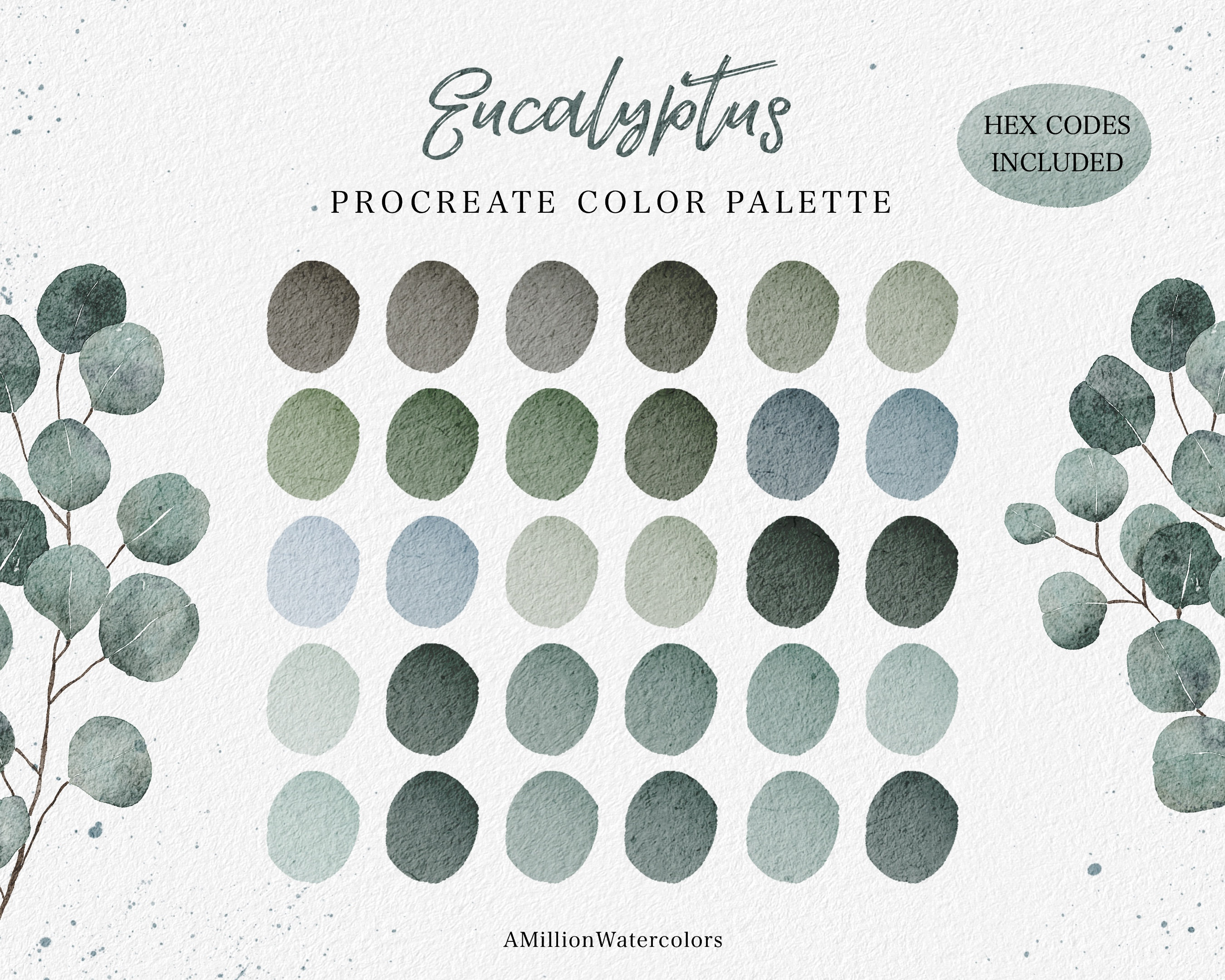 Green Procreate Color Palette Eucalyptus Color Scheme Watercolor Blue ...