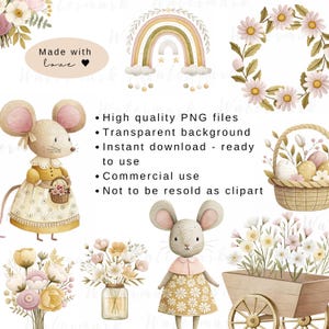 Mouse Clipart Watercolor, Nursery Clipart Bundle, Digital PNG Files ...