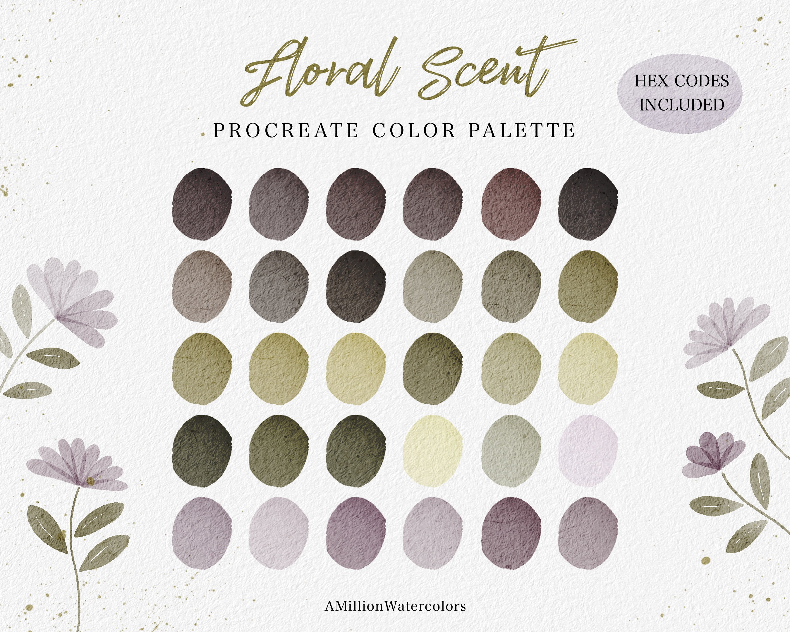 Green Procreate Color Palette Floral Colors Purple Watercolor Procreate ...