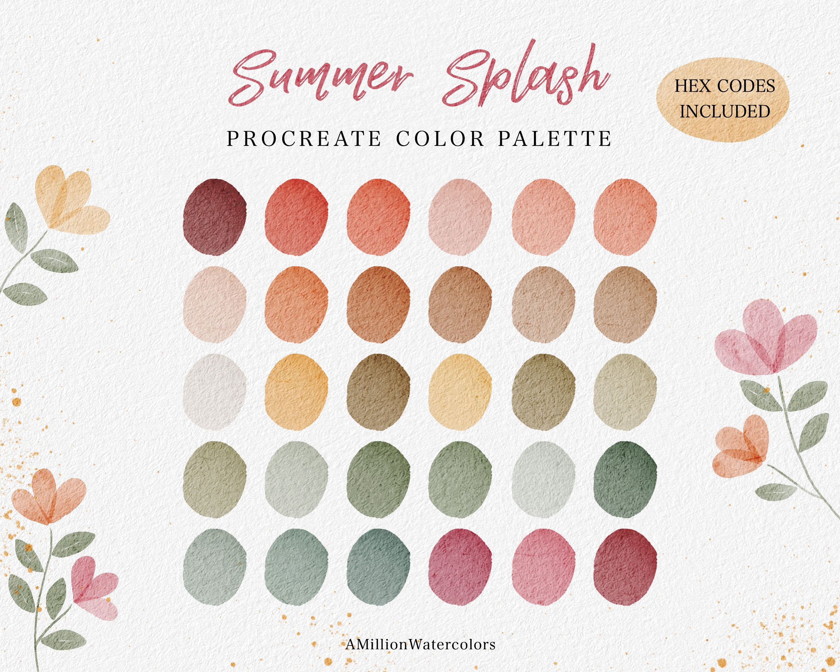 Summer Procreate Color Palette Pink Green Color Bundle Procreate