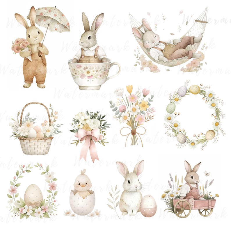Easter Clipart Watercolor, Country Easter Clipart, Easter Basket ...