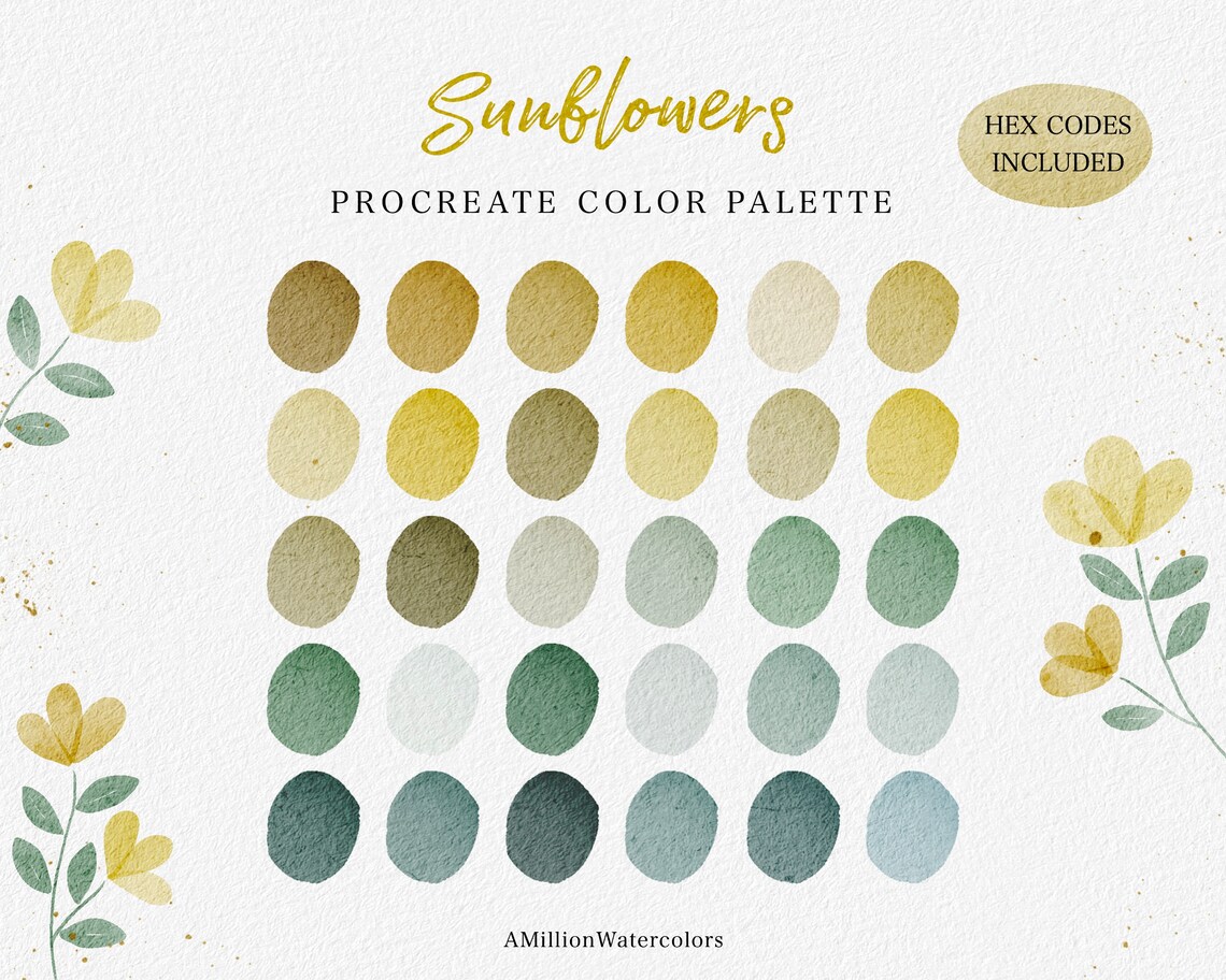 Yellow Green Procreate Color Palette Garden Watercolor Bundle Procreate ...