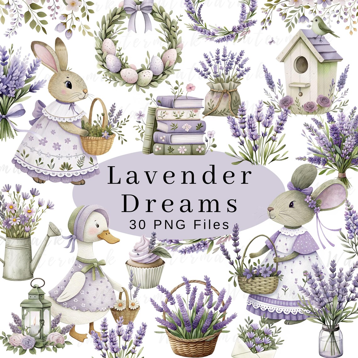 Lavender Clipart, Cottage Art, Cottagecore Rustic Farm, Florals ...