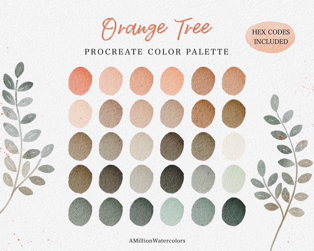 Green Procreate Color Palette Orange Color Pack Watercolor Bundle ...
