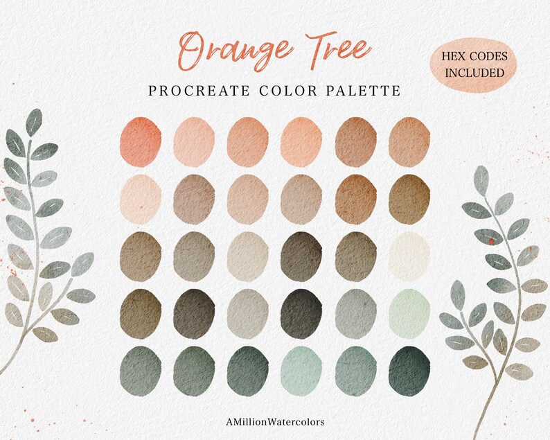 Green Procreate Color Palette Orange Color Pack Watercolor Bundle ...