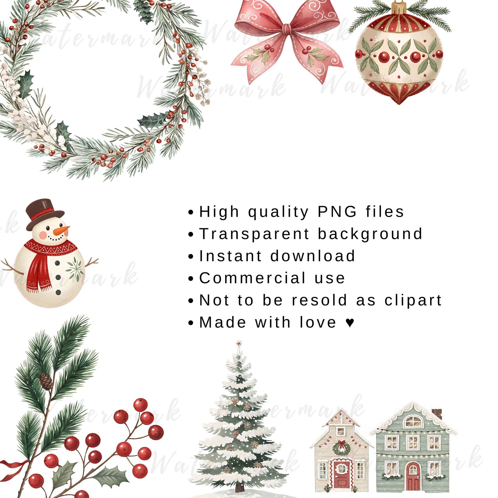 Merry Christmas, Winter Clipart, Christmas Watercolor Clip Art ...