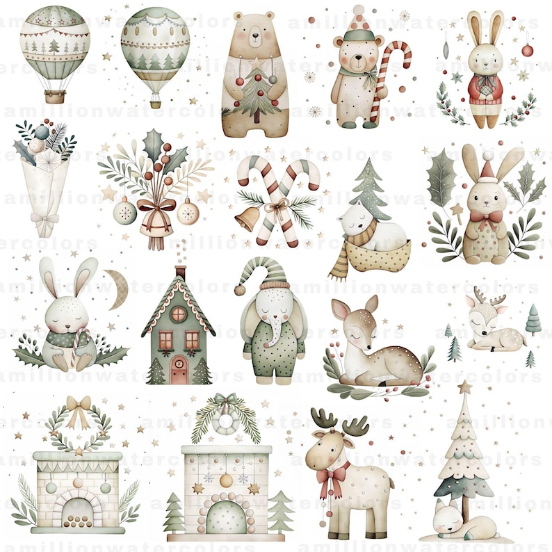 Handdrawn Christmas Clipart, Christmas Watercolor Clipart, Christmas ...