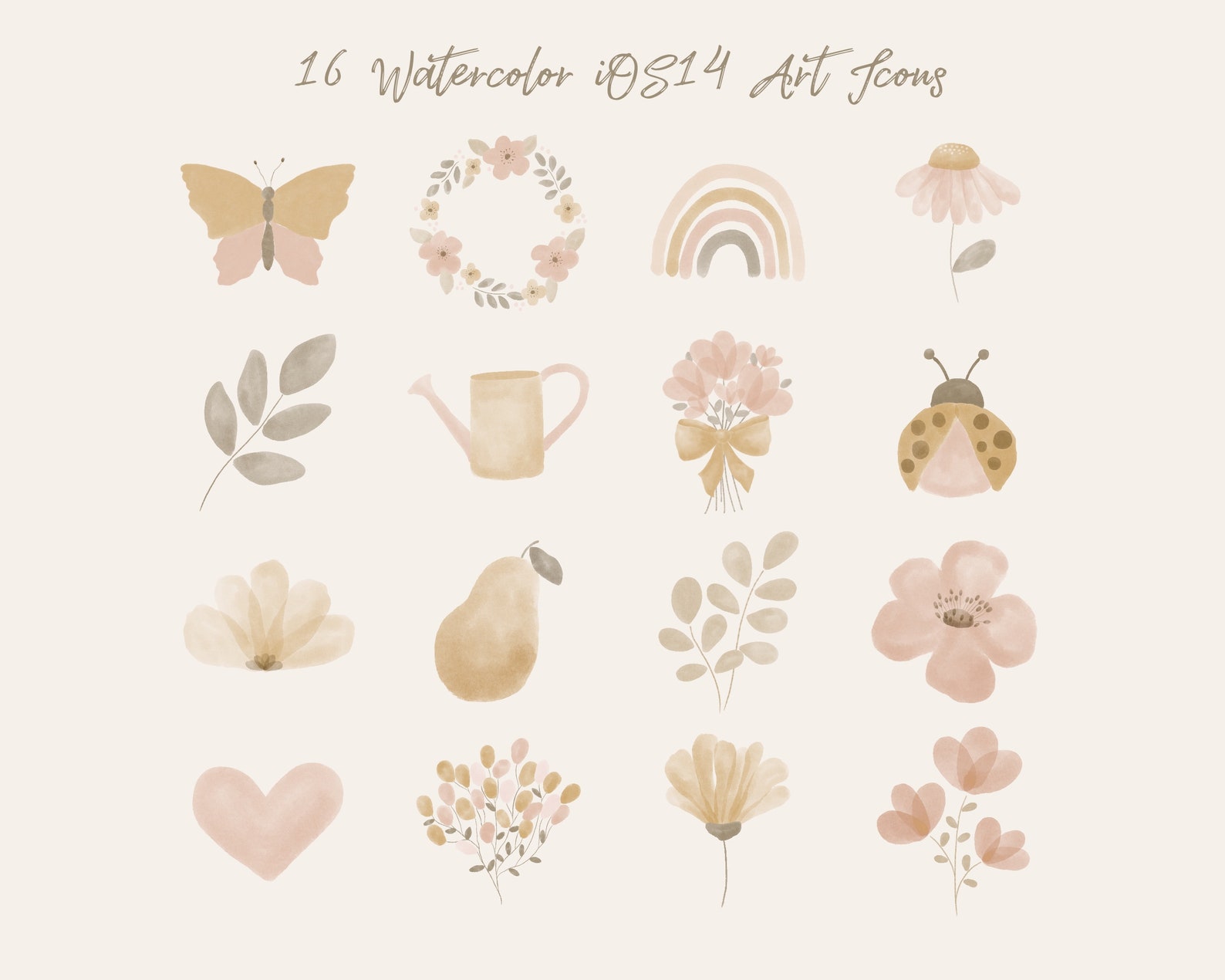 32 Ios Floral Art App Icons, Watercolor Foliage App Icons, Ios14 ...