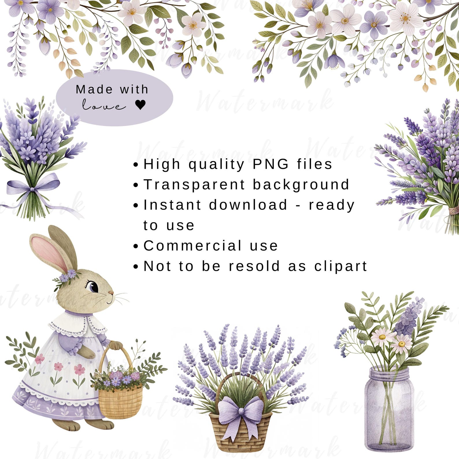 Lavender Clipart, Cottage Art, Cottagecore Rustic Farm, Florals ...