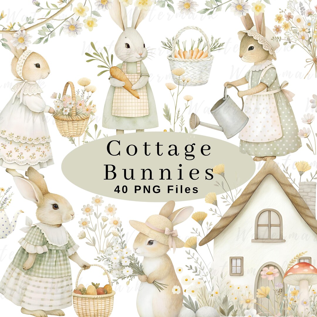 Watercolor Easter Clipart Country Easter Bunny Spring Clipart Vintage ...