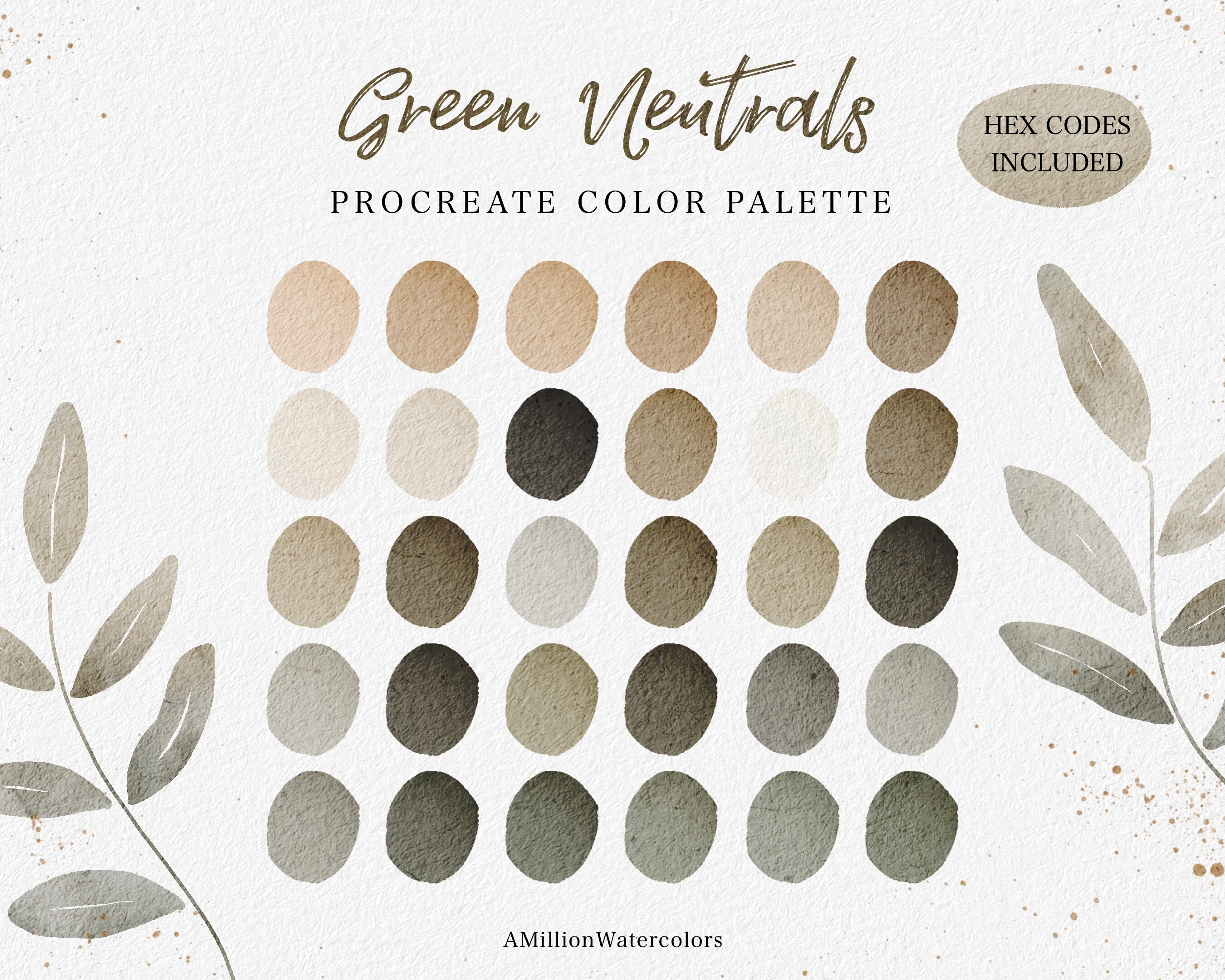 Bundle Procreate Color Palette Green Brown Neutral Colors iPad ...