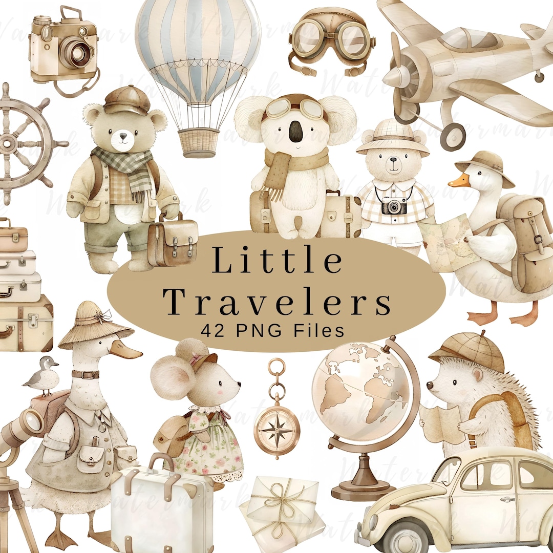 Animal Traveler Clipart, Cute Animals PNG, Watercolor Animals ...