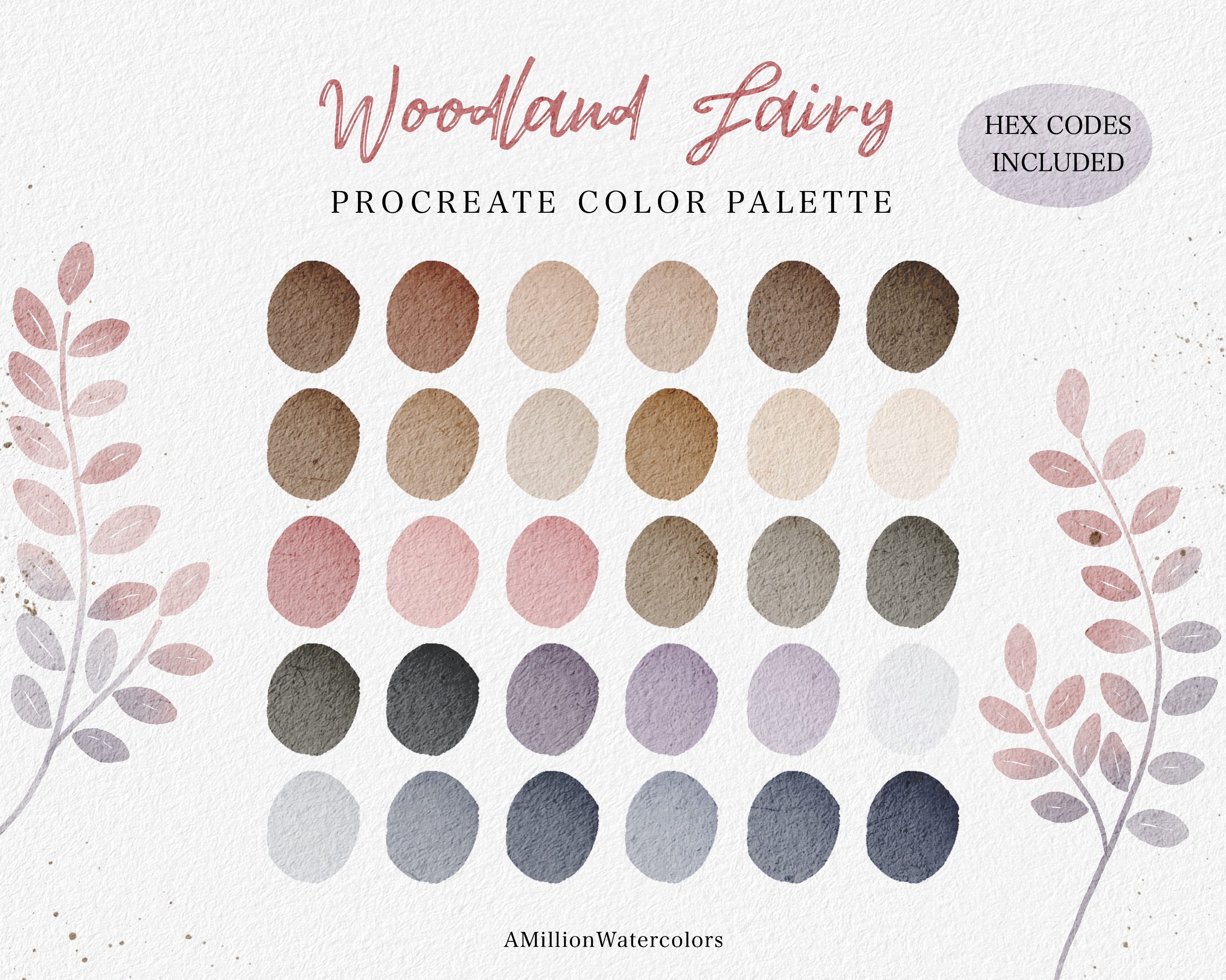 Woodland Procreate Color Palette Green Brown Boho Colors Purple ...