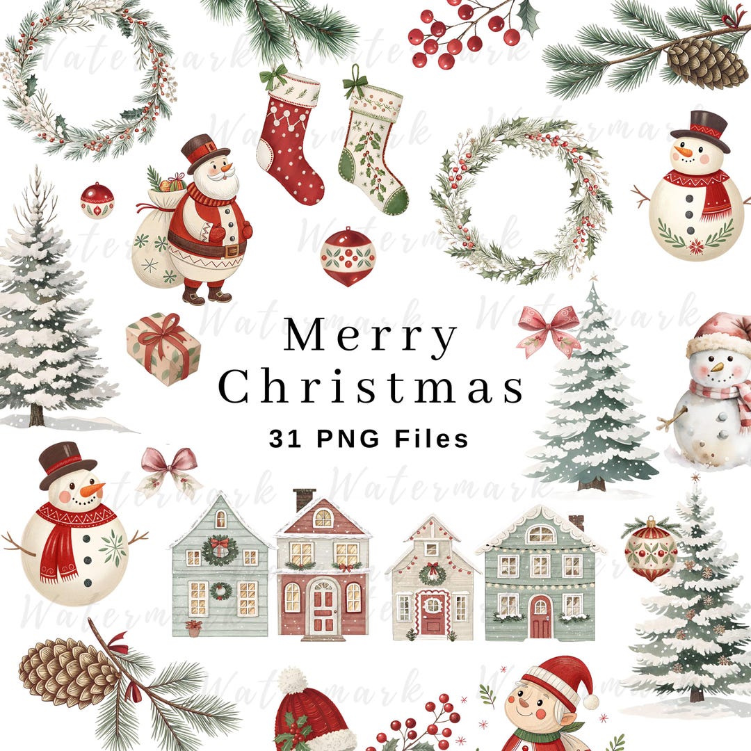 Merry Christmas, Winter Clipart, Christmas Watercolor Clip Art ...